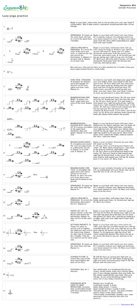 Lazy yoga practice - Sequence Wiz