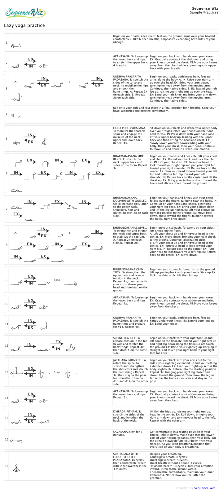 Lazy yoga practice - Sequence Wiz